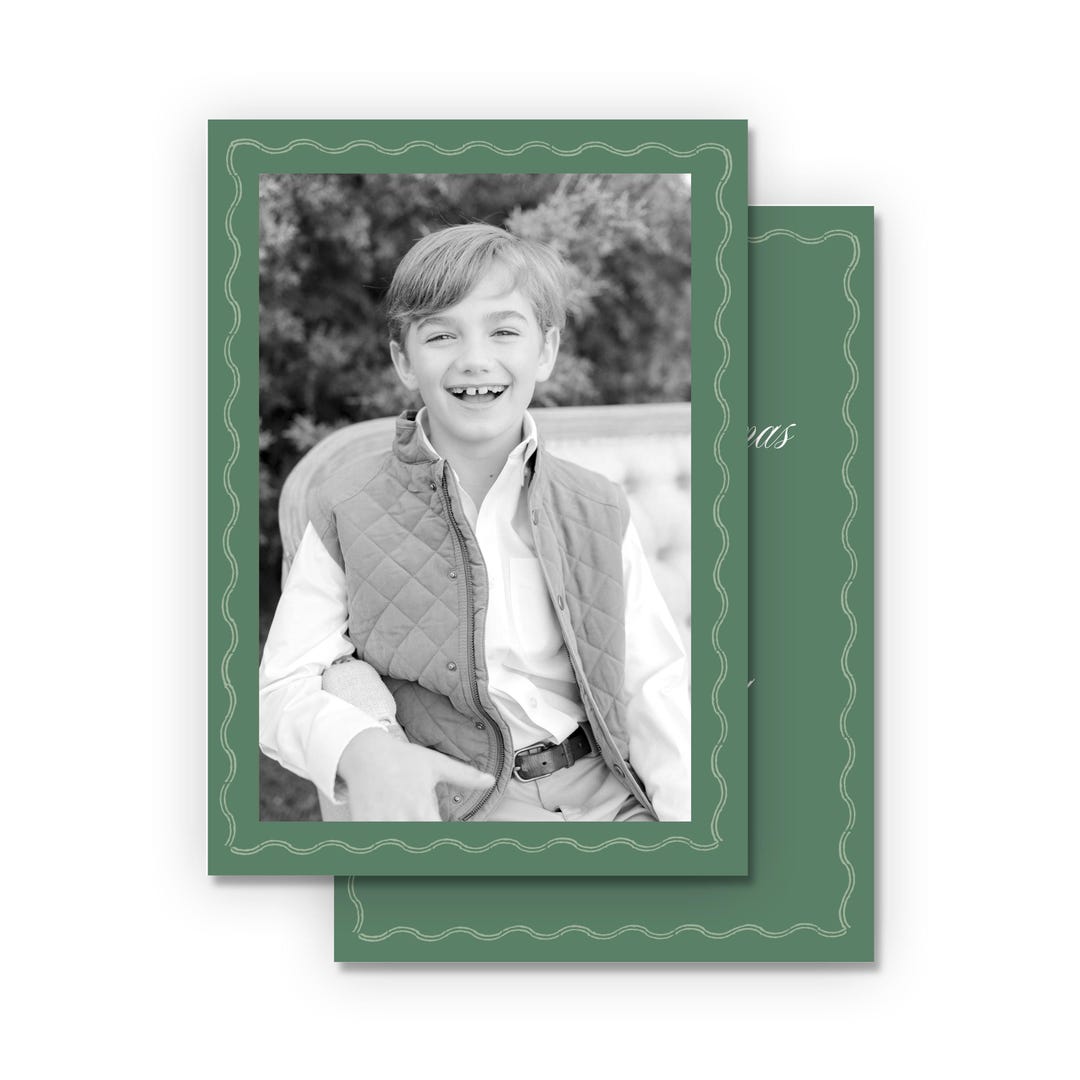 Christmas Holiday Photo Card - Green Double Wavy Border - by Kate ...