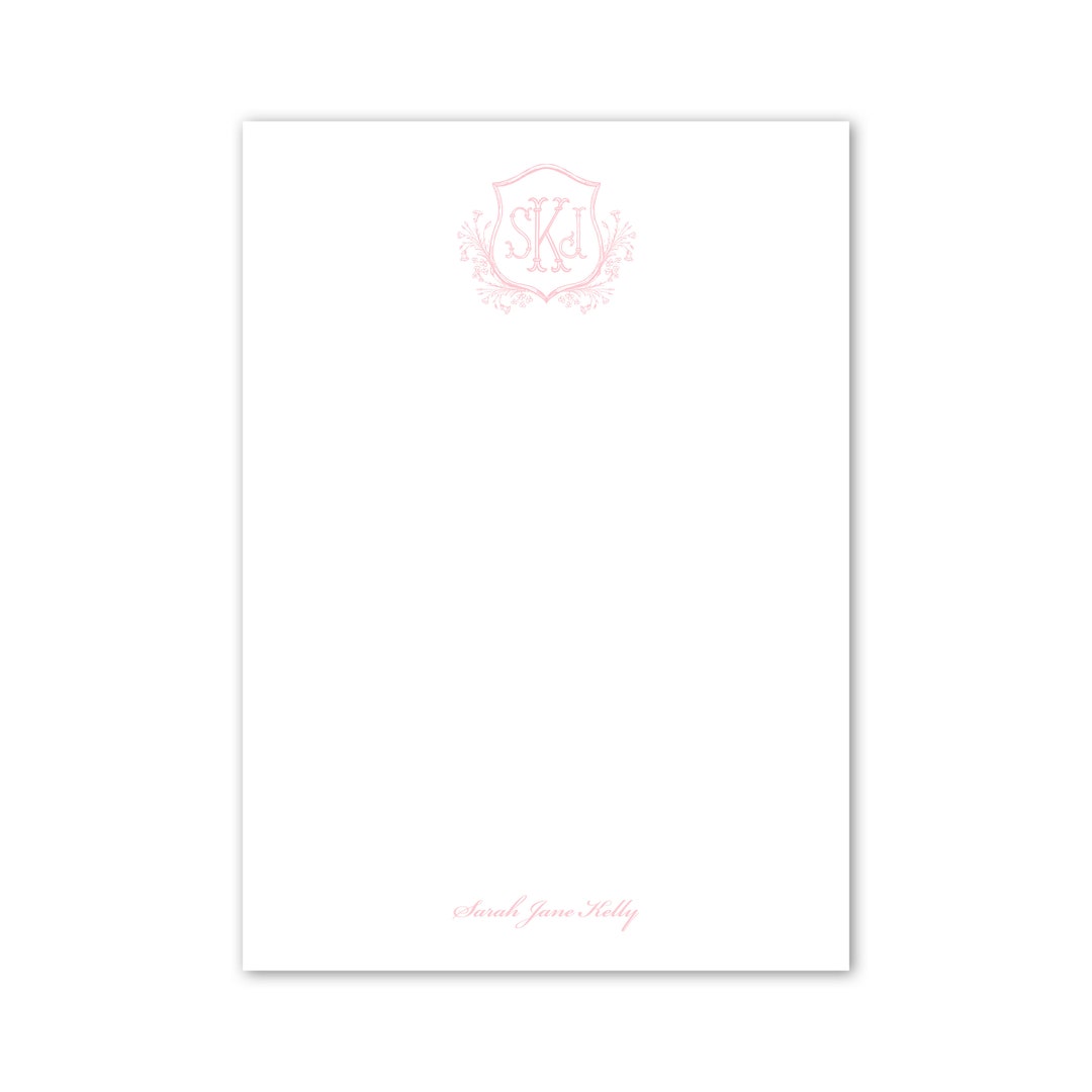 Custom Notepad - Women's Pink Floral Crest Monogram - by Kate Chambers ...