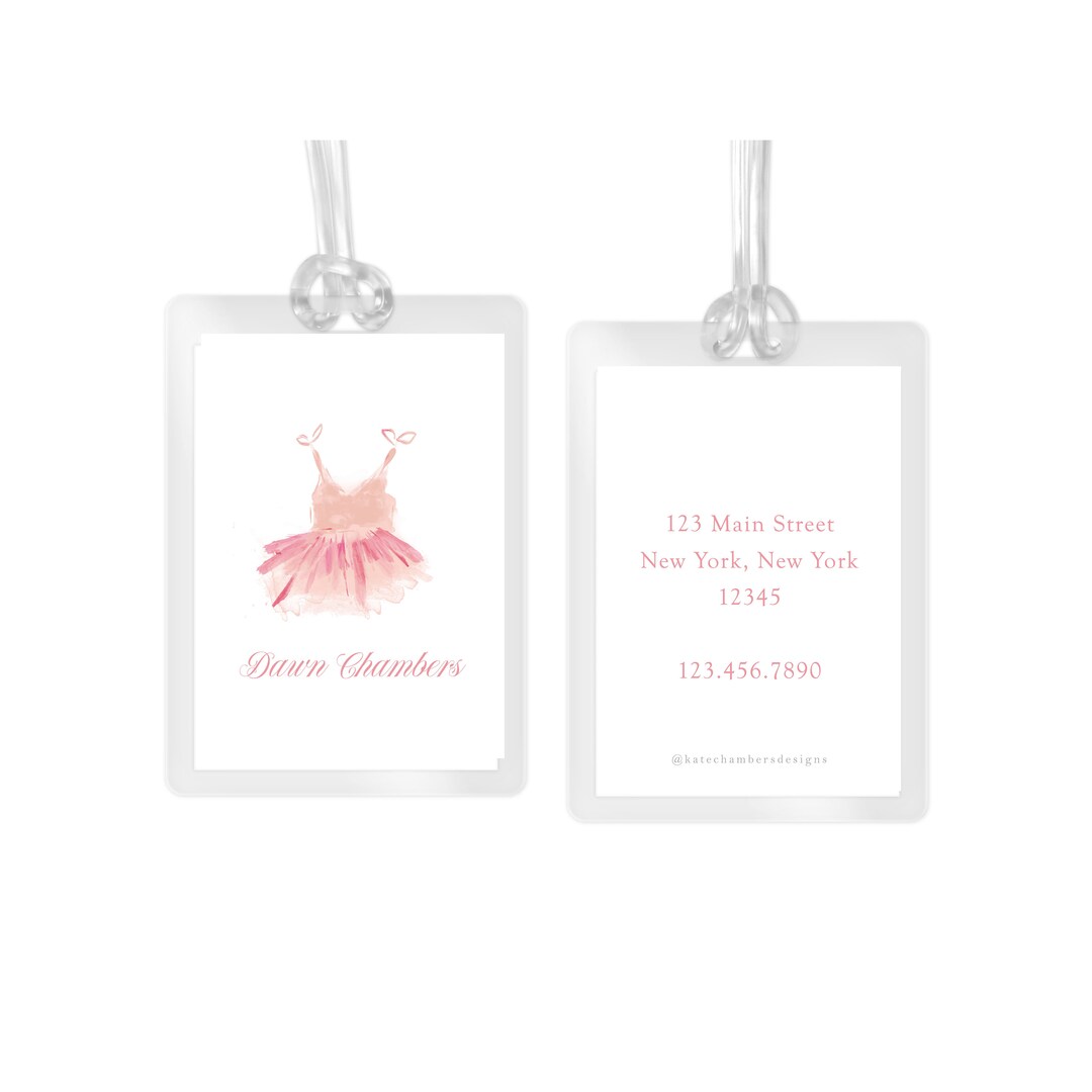 Girls Custom Laminated Bag Tag - Watercolor Girls Ballerina Tutu - by ...