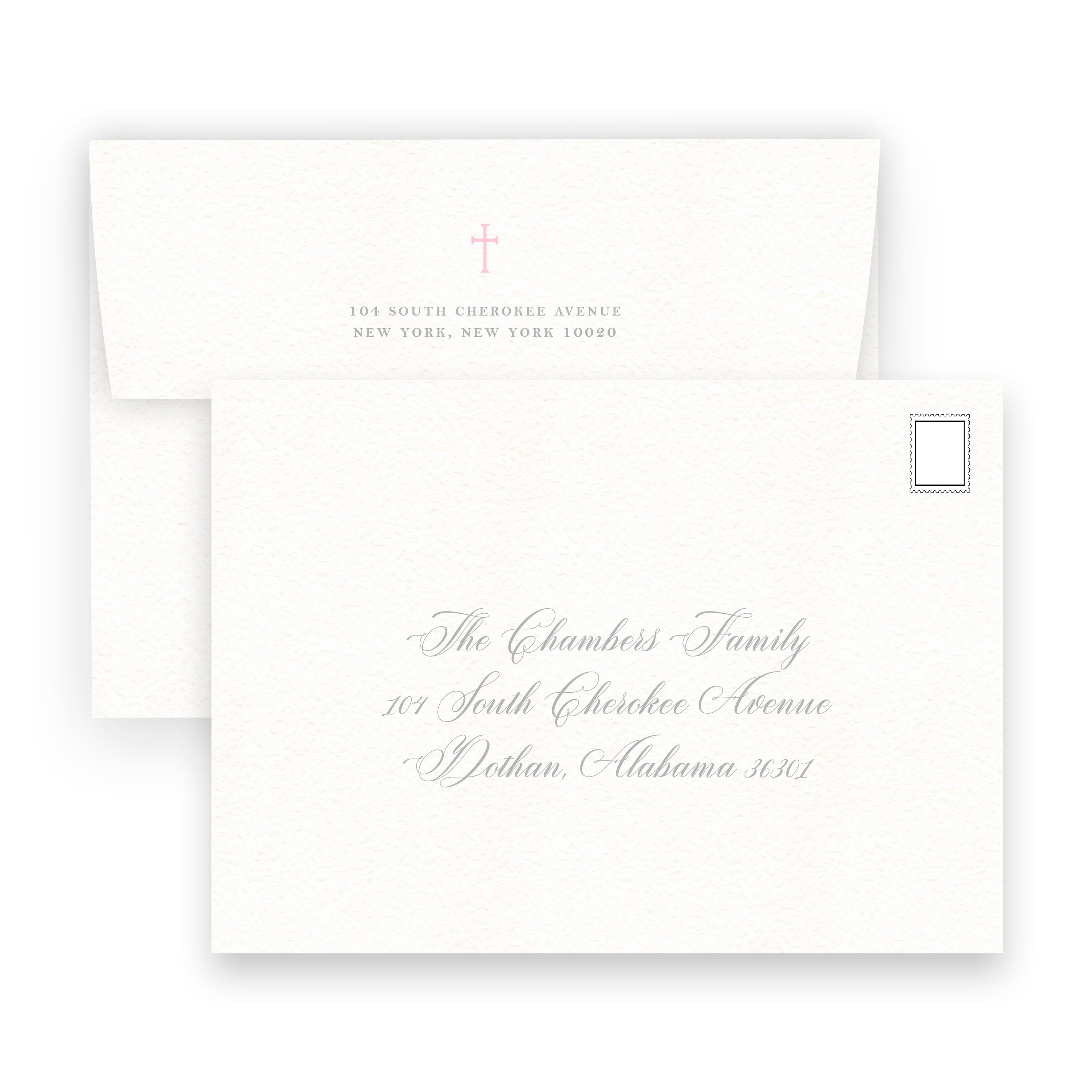 Baptism Dedication Invitation - Pink Simple Cross Scallop Border - by ...