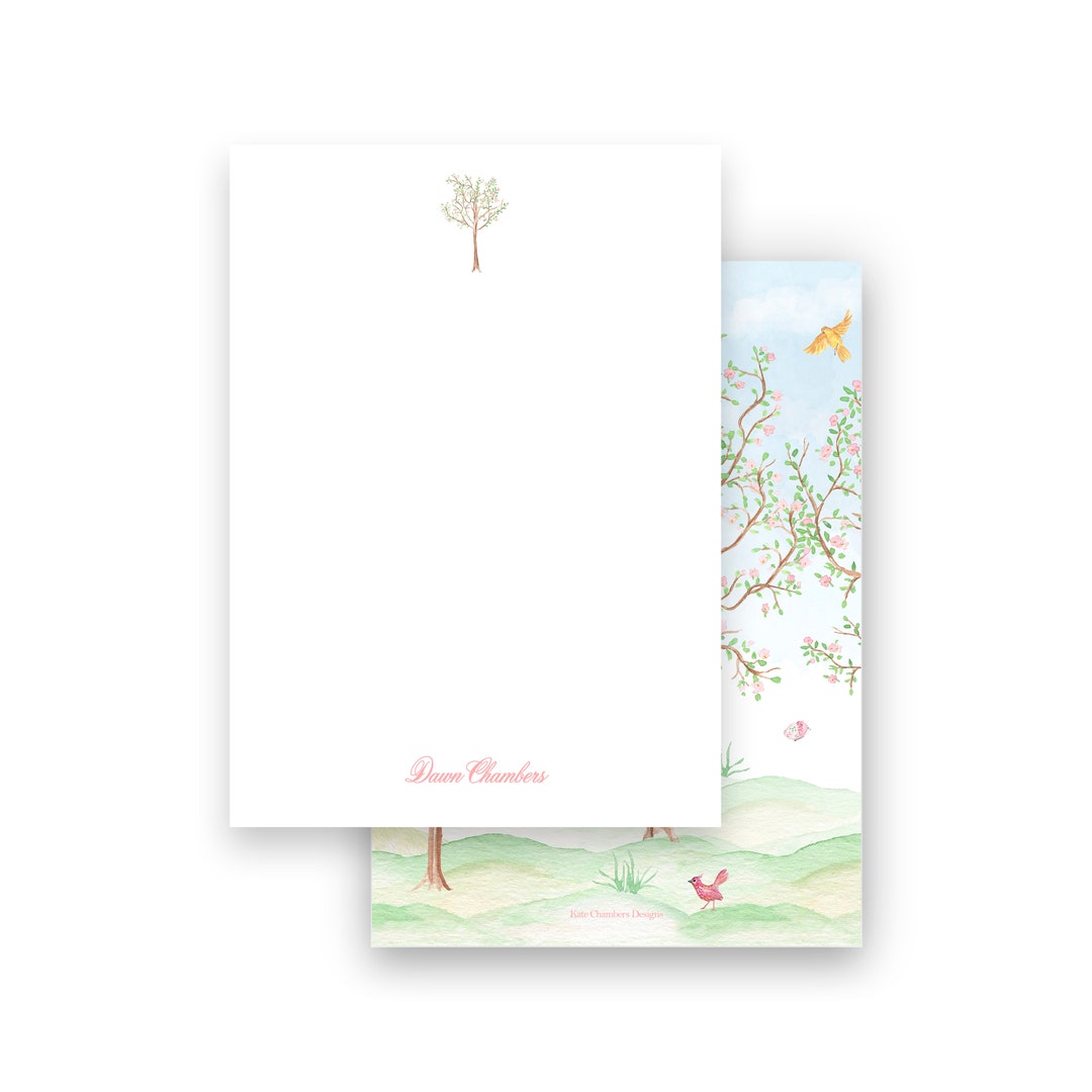 Watercolor Cherry Blossom Garden Scene Stationery by Kate Chambers ...