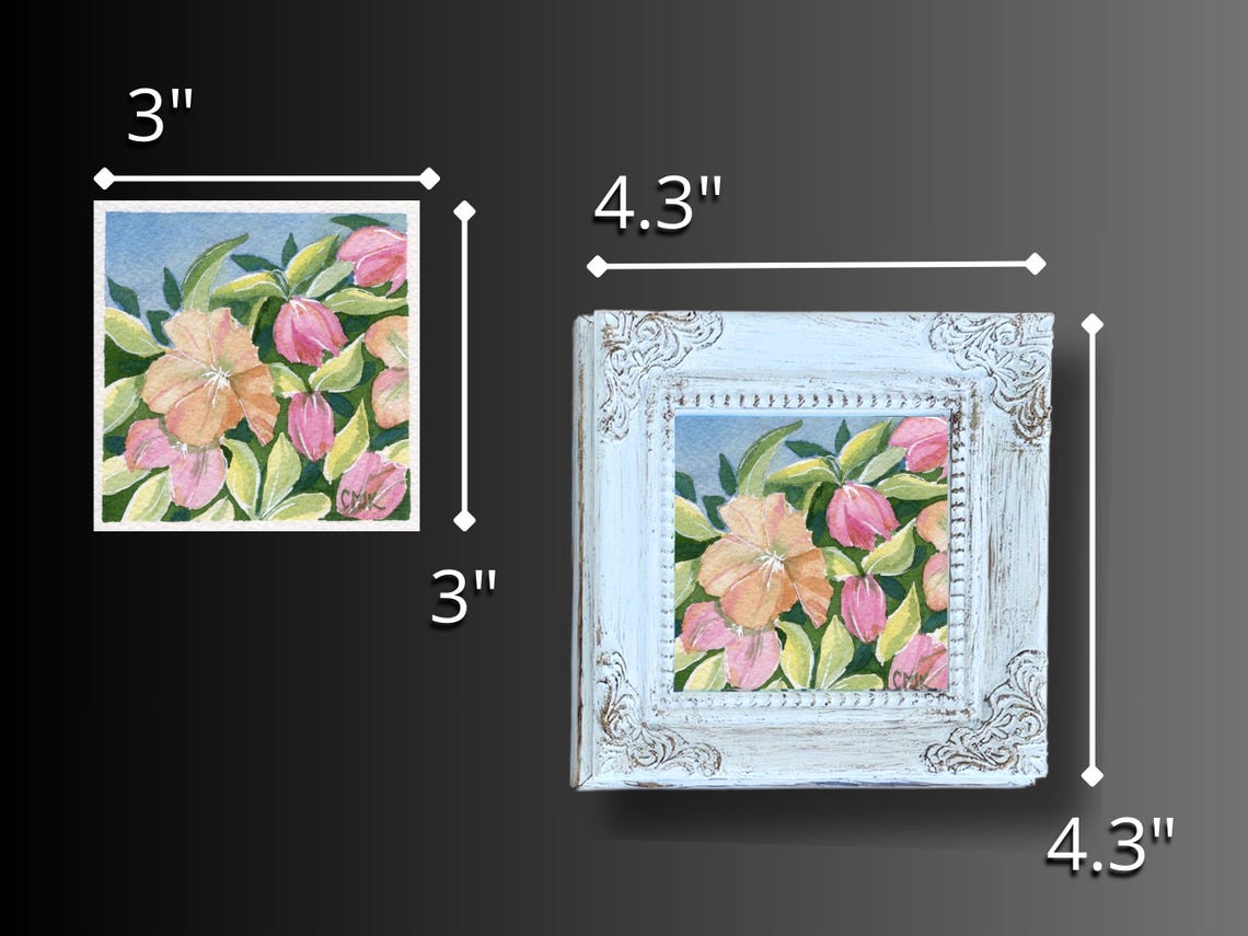Framed Tiny Garden Watercolor Painting. Mini Original Hand-painted ...