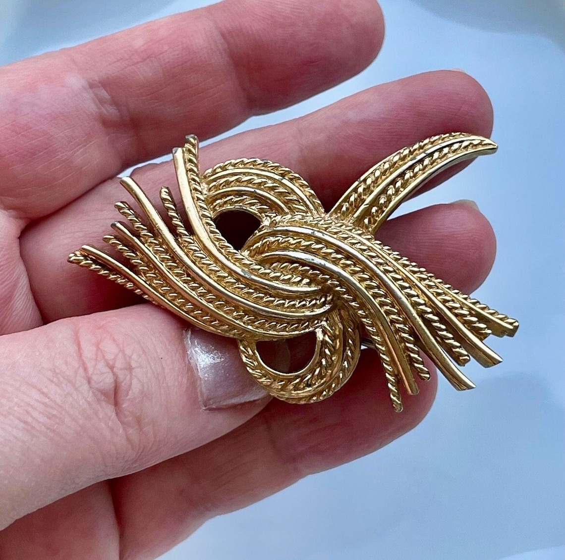 Vintage Monet Brooch, 1970s Textured Gold Tone Twist Brooch, Gift for ...