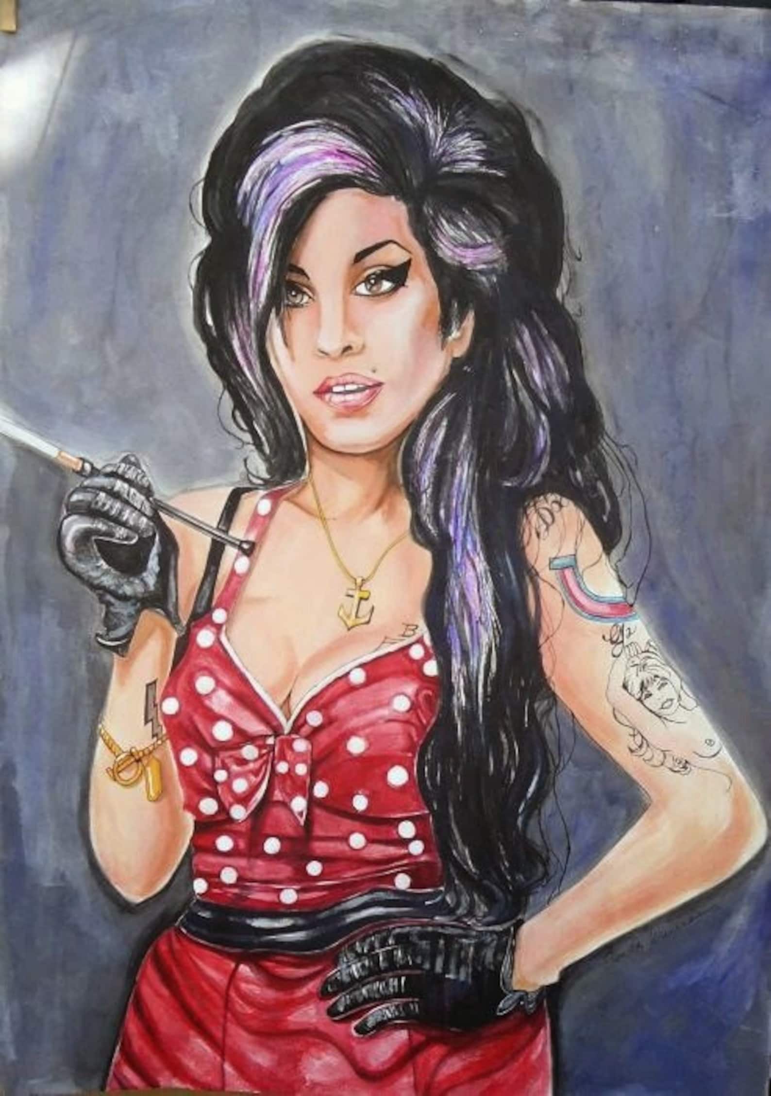Sale Large Amy Winehouse in Polka Dot Dress Original - Etsy