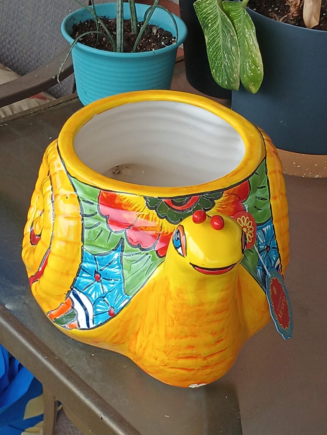 Large Mexican Talavera Snail Flower Pot Decorative Planter With Red ...