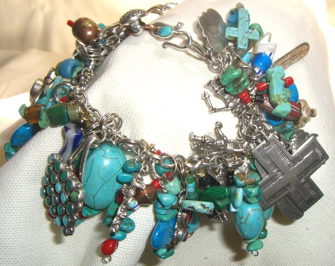 Chunky Native American Charm Bracelet And Genuine Turquoise Etsy