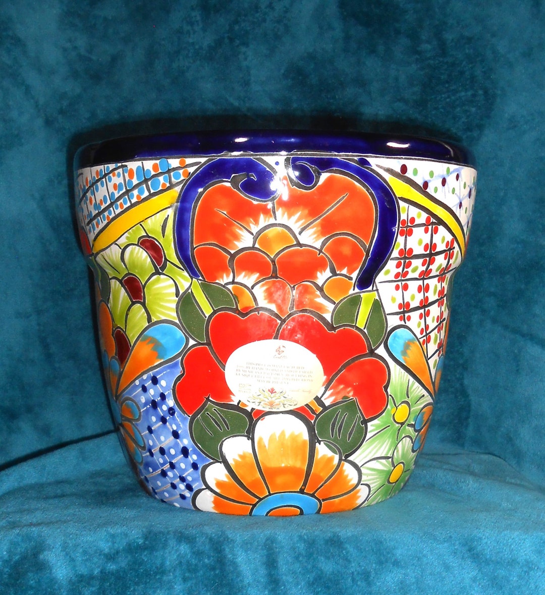 Large Decorative Talavera Navy Blue Graduated Shaped Flower Pot Planter ...