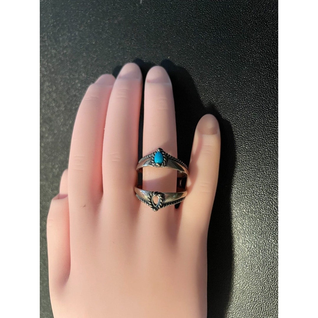 Estate Carolyn Pollack Sterling Turquoise Ring Guard Sz 8 Missing 1 ...