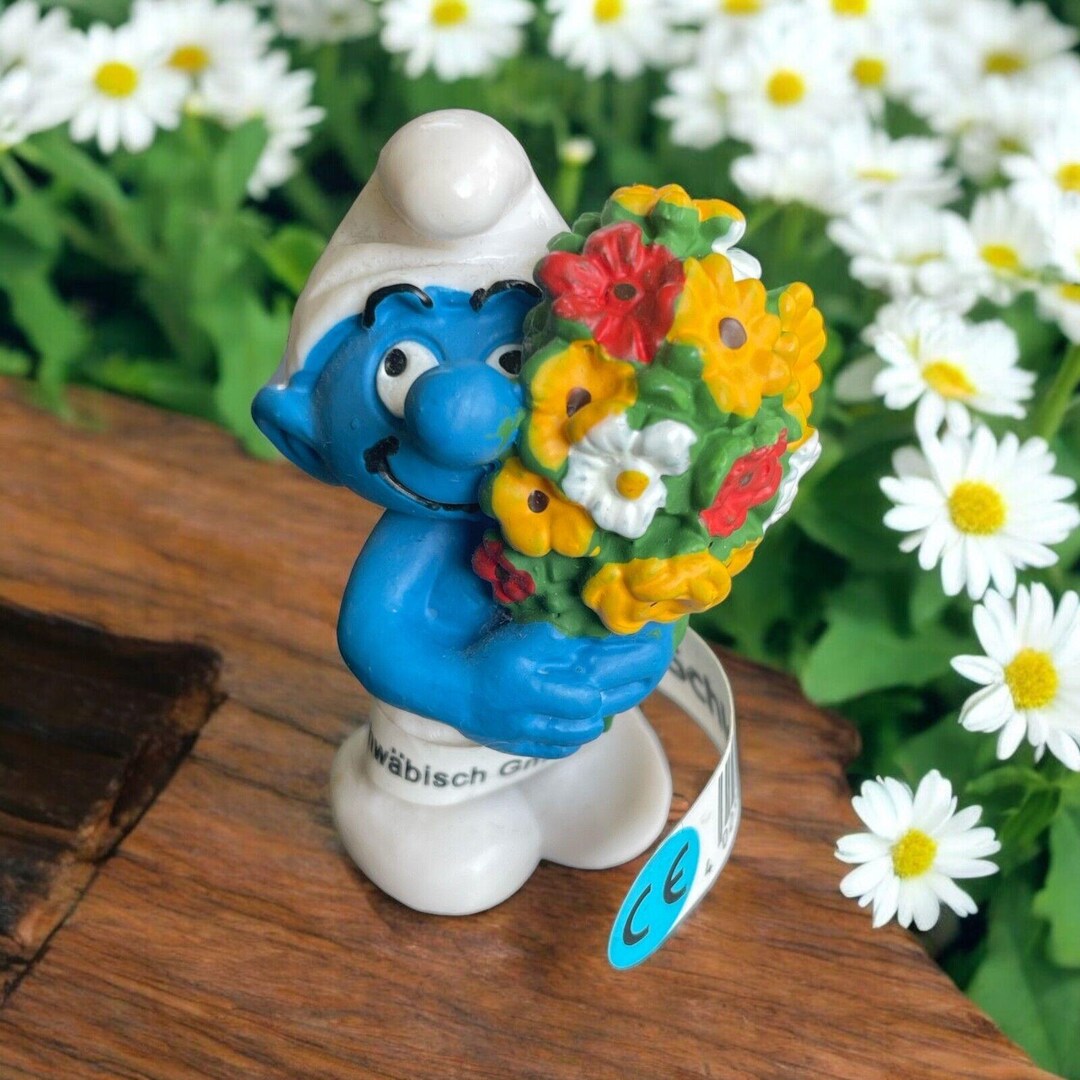 Smurfs 20469 Bouquet Smurf Flowers Anniversary Figure Vintage Toy PVC ...