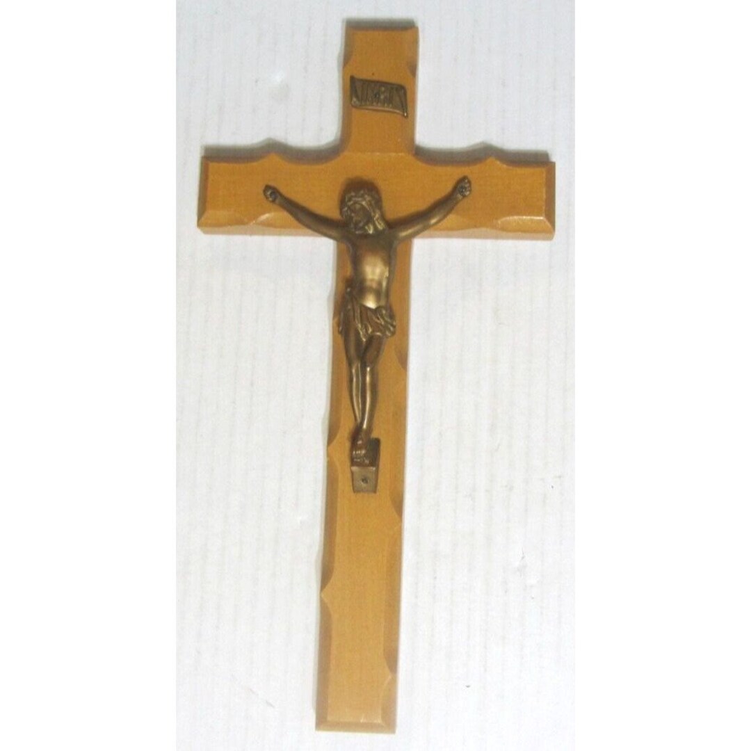 Vintage Hardwood Large Crucifix Cross Jesus INRI wall religious 6 X 13 ...