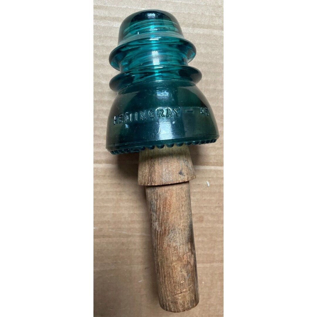Blue/green Hemingray 42 Electrical Glass Insulator W/wood Post USA -VG ...