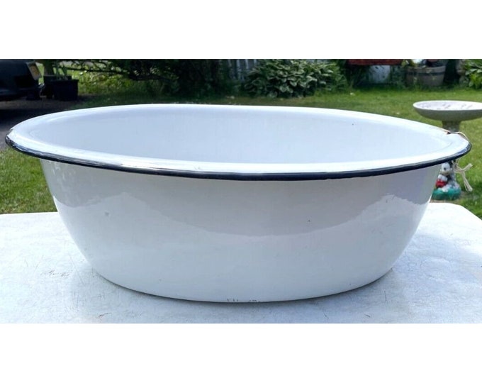 Vintage Large Enamelware Basin, Farm House Wash Tub White 21 L Oval ...