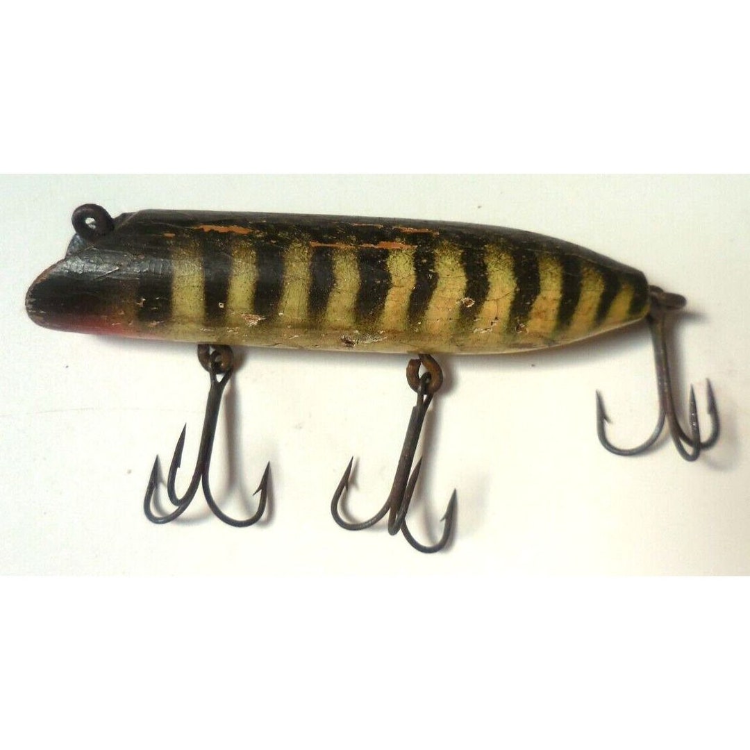 Vintage Fishing Lure Wood Black Stripe Tackle Bait 4" - Etsy