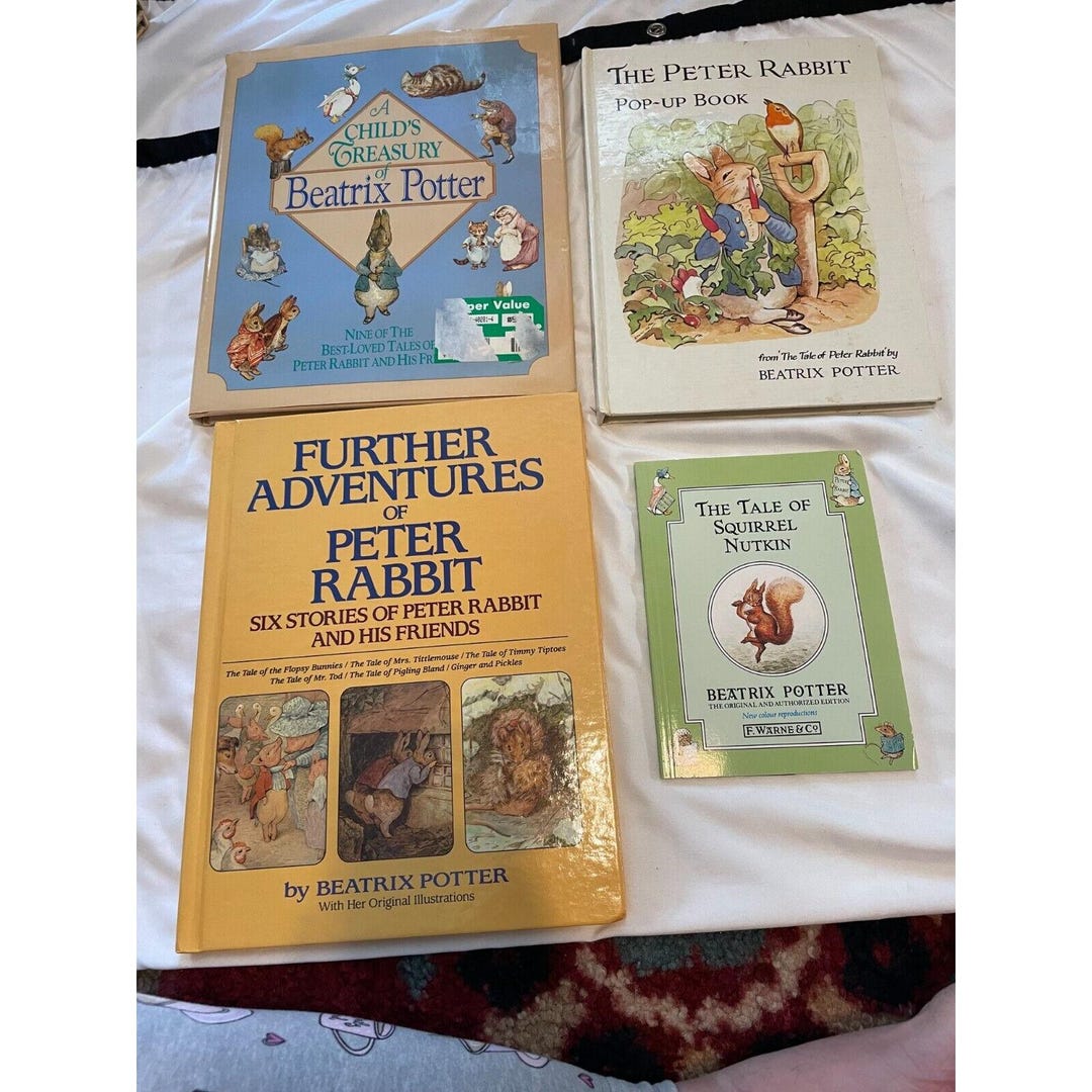 4 Vintage Beatrix Potter Books Squirrel Nutkin, Peter Rabbit Pop Up ...