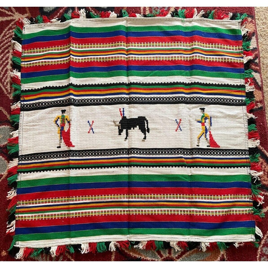 Vintage Mexican Bull Bullfighter Matador Serape Blanket Wall Hanging 38 ...