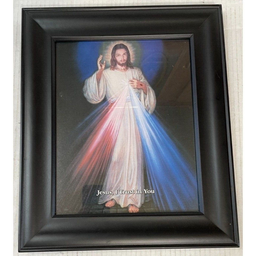 Jesus I Trust in You, Divine Mercy 11" X 13" Color Print Gold Tone Wood ...