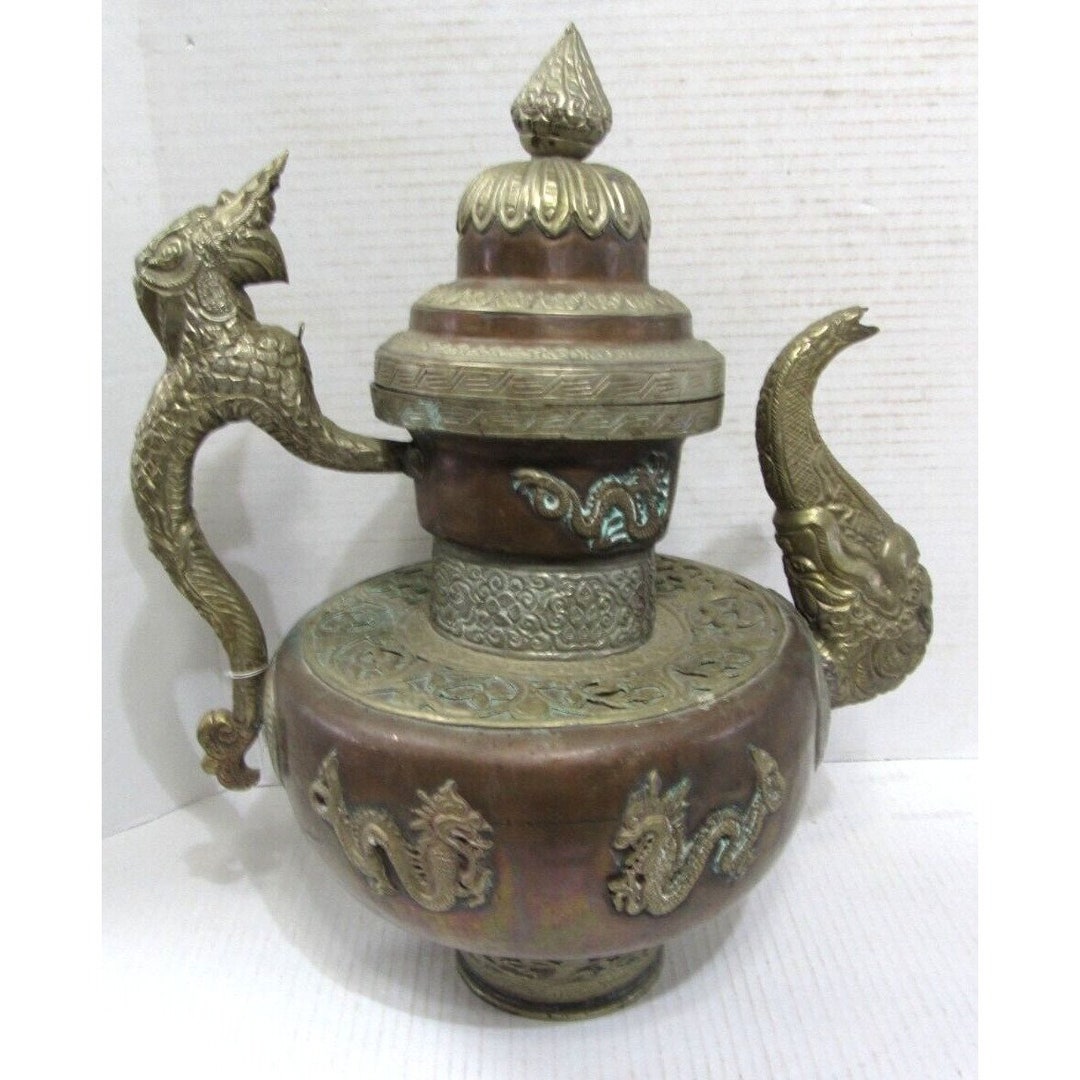 Vintage/antique Ex Large Copper & Brass Asian Dragon Pitcher Ornate ...