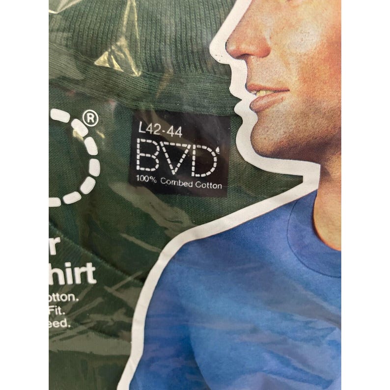 1979 BVD Men's Green Pocket T-shirt Size Large 42-44 100% Combed Cotton ...