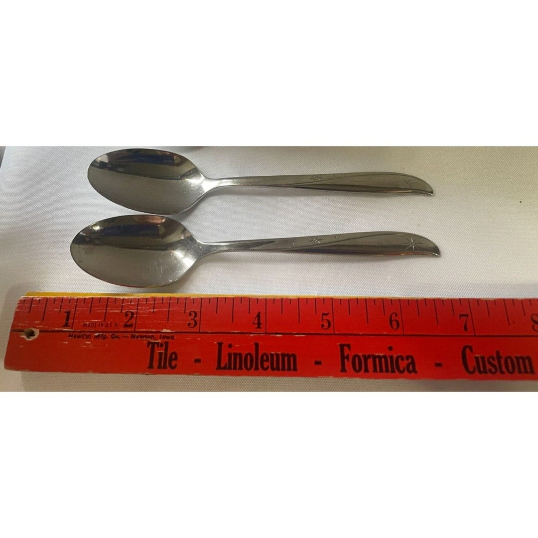 2 Oneida Twin Star Atomic Starburst Stainless Flatware Teaspoon Spoons ...