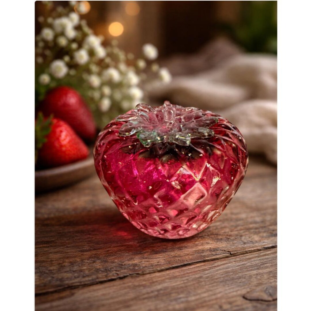 Diamond Pattern Rossi Cranberry Glass Strawberry Paperweights Figure - Etsy