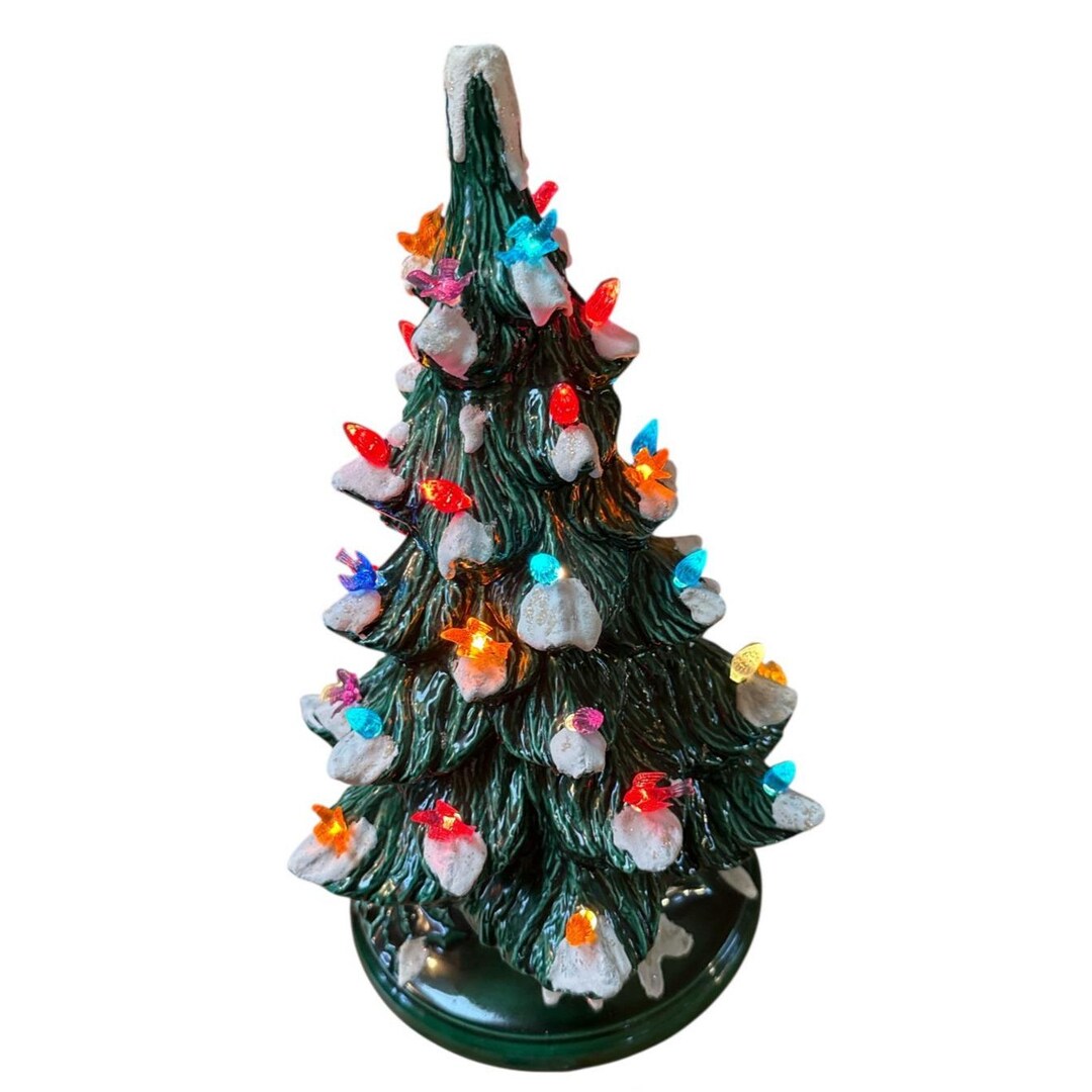 Vintage 15" Green Ceramic Light up Christmas Tree Decoration W ...