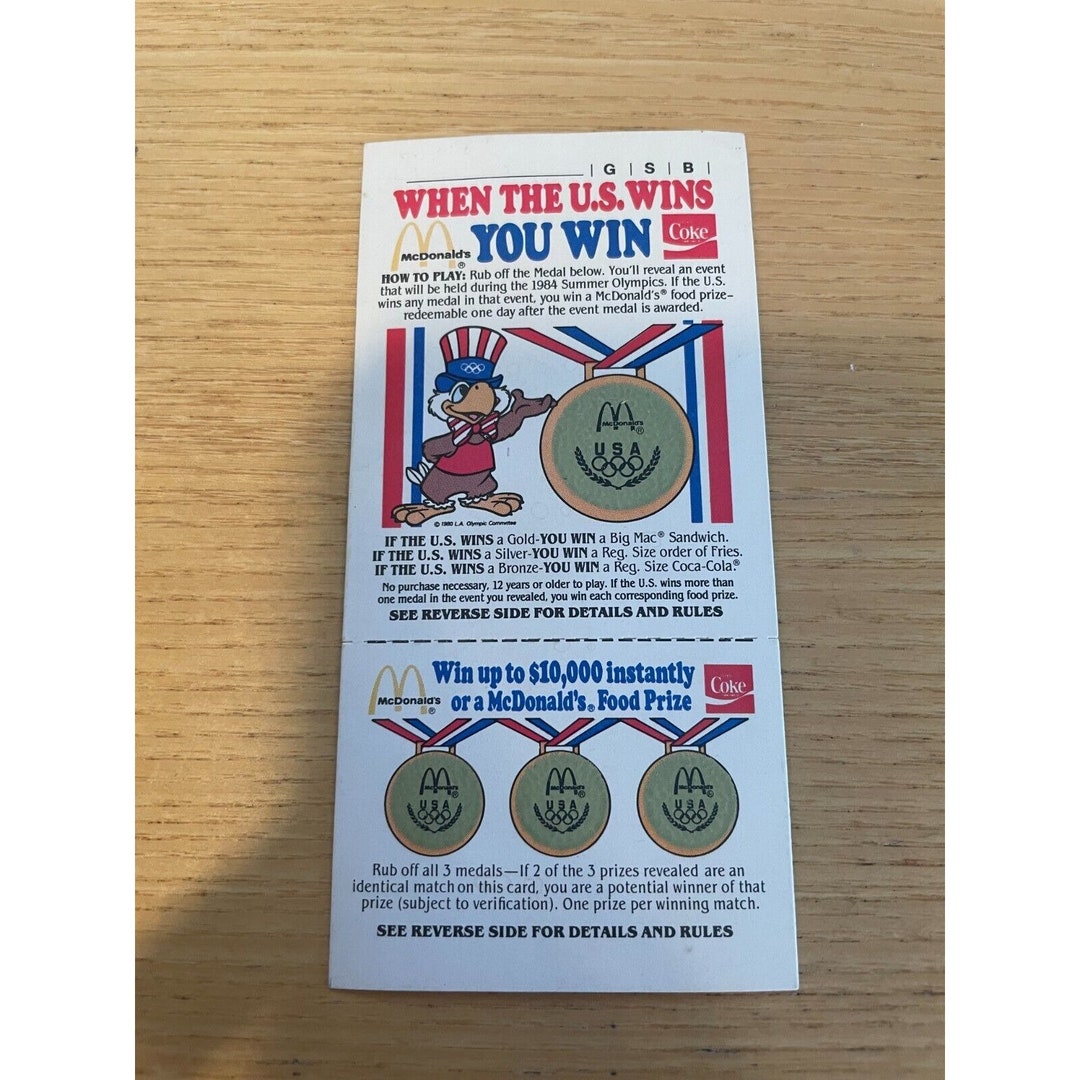 Vintage 1984 Mcdonalds Olympics Game Scratch Ticket Not Scratched - Etsy