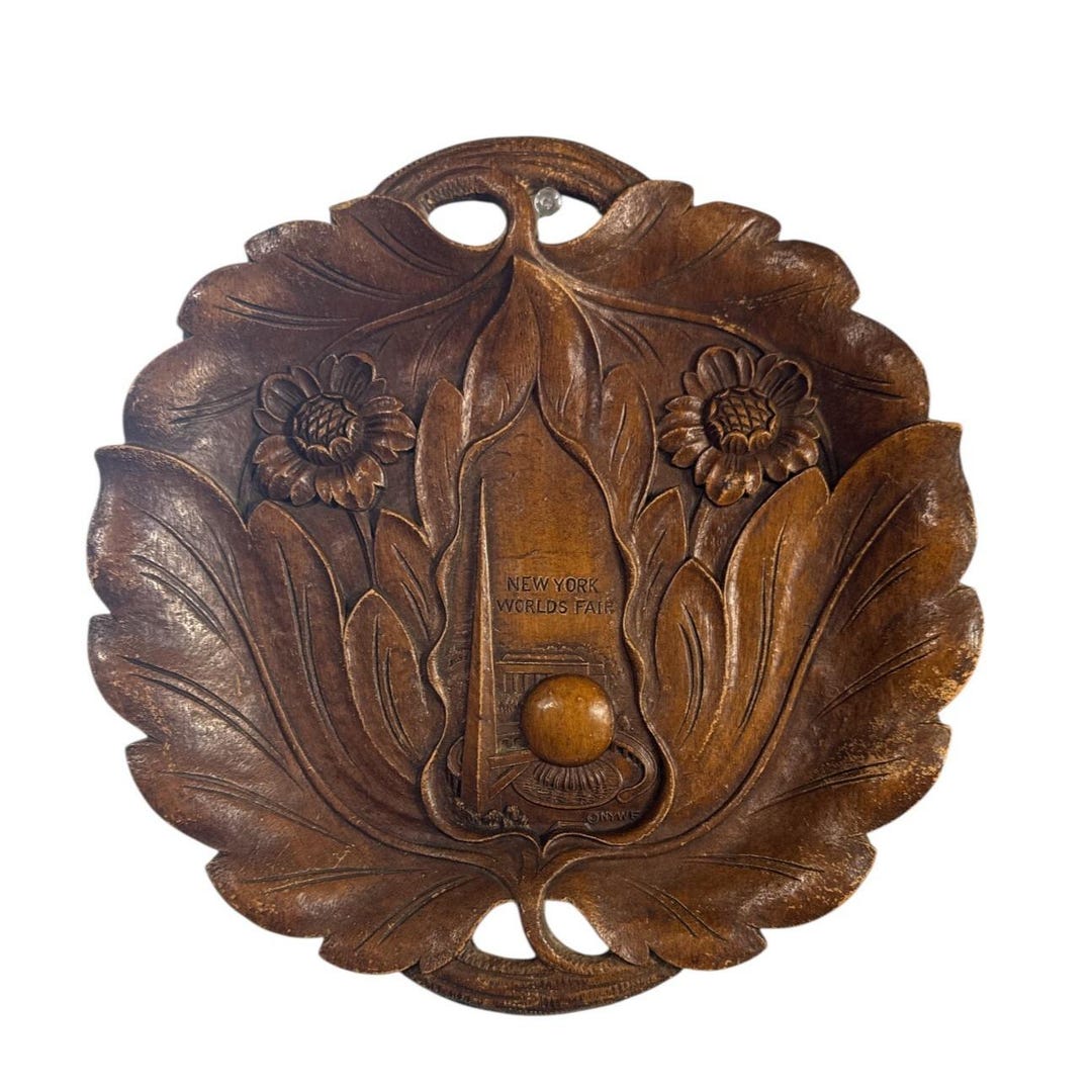 1939 New York Worlds Fair Syroco Wood Souvenir Plaque Trinket Plate 9 1 ...