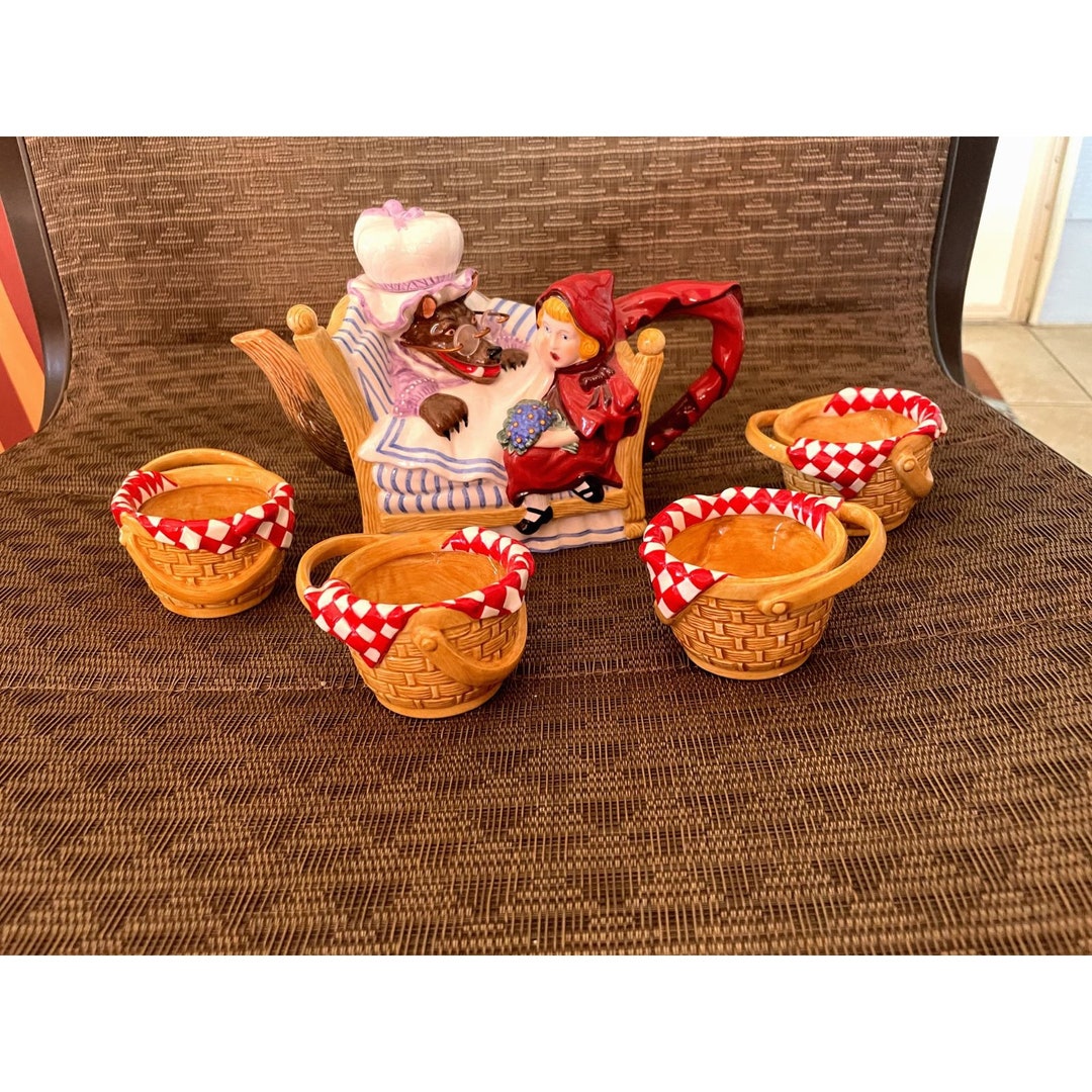 Dept 56 Retired Little Red Riding Hood Tea Set Storybook Village Teapot ...