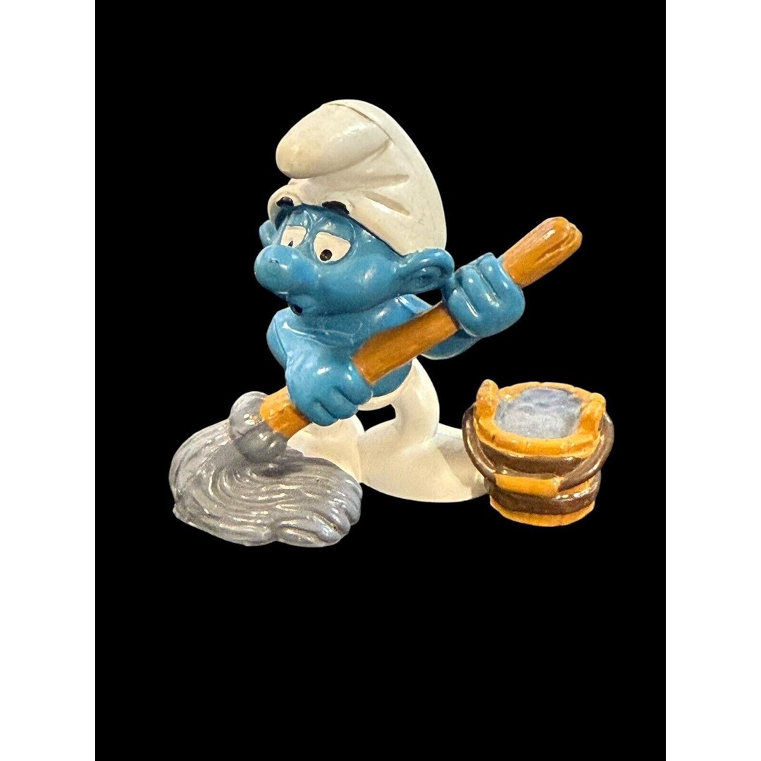 Smurfs Mopping Mop and Pail Smurf Schleich Smurfs Figure Peyo 1984 - Etsy
