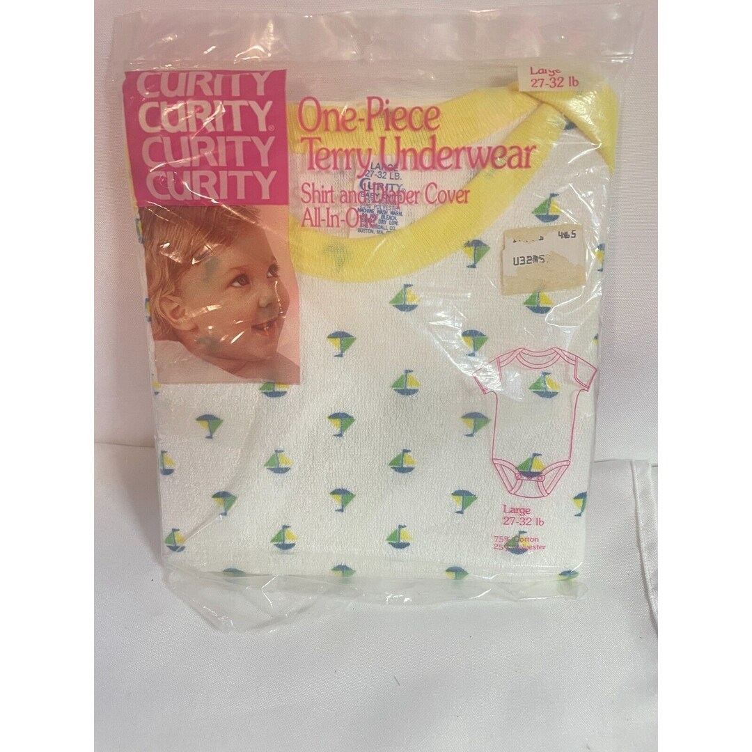 Vtg 80's Curity One-piece Terry Underwear Shirt/diaper Cover L 27-32lb ...