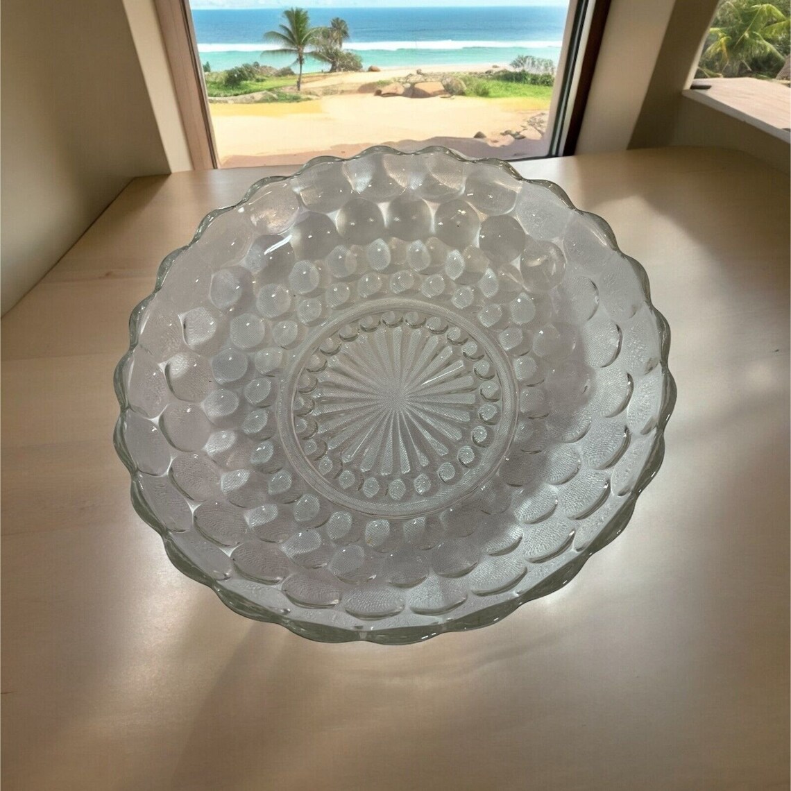 Anchor Hocking Serving Bowl Dish Bubble Pattern Round Clear Glass ...