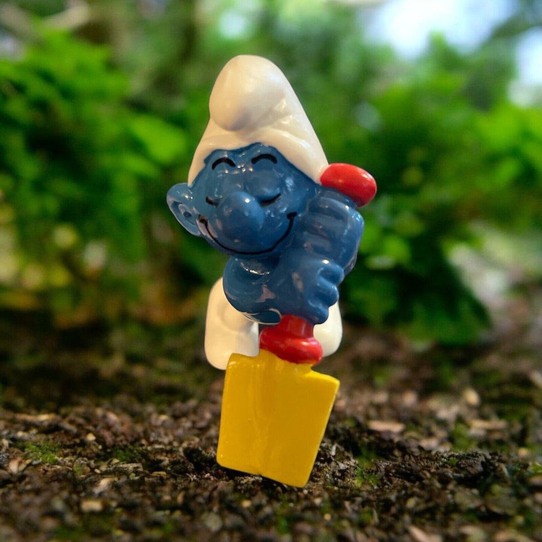 Smurfs Digger Lazy Smurf Sleeping Shovel Vtg Schleich Peyo PVC Figure ...