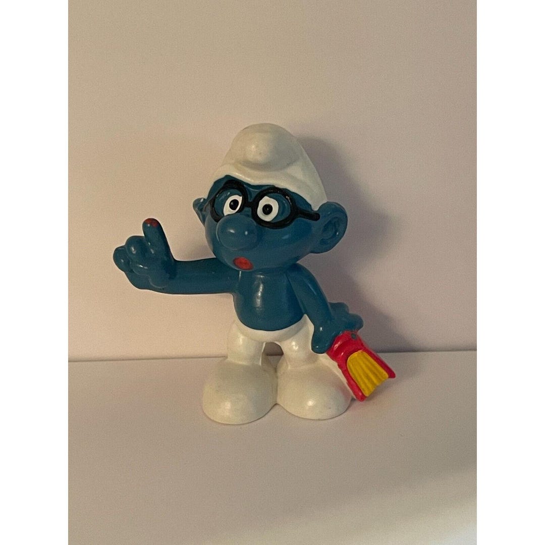 Smurf Brainy Holding a Book Vintage Figure PVC Schleich - Etsy