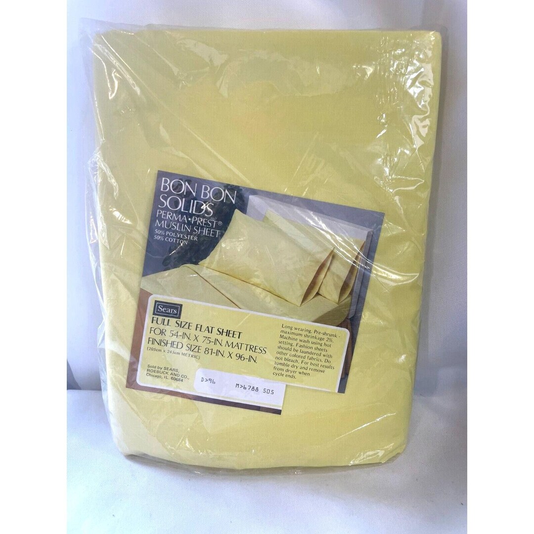 Vintage 1970s Sears Bon Bon Yellow Full Flat Sheet NOS Sealed - Etsy