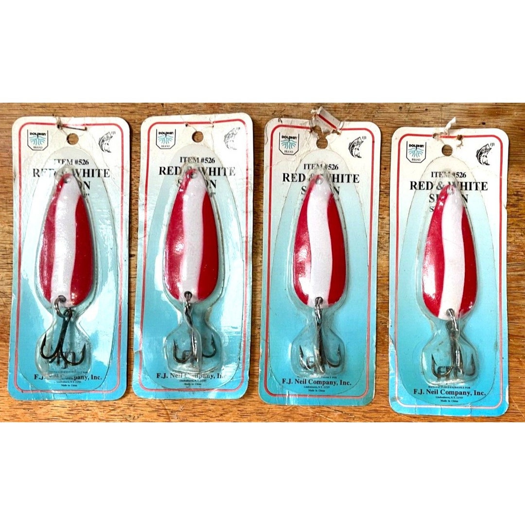 Lot of 4 Red & White Fishing Spoons 2 1/4" Lures Dolphin Brand New - Etsy