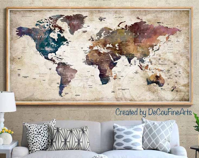 Large World Map Poster Print,world Map Wall Art,world Map Art Print ...
