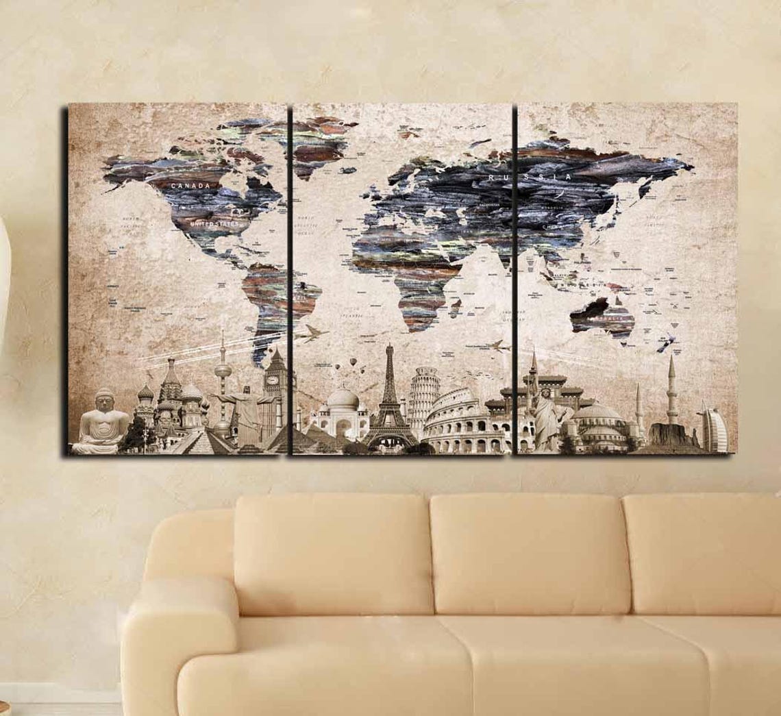 World Map Wall ArtLarge World MapVintage World MapWorld Map | Etsy