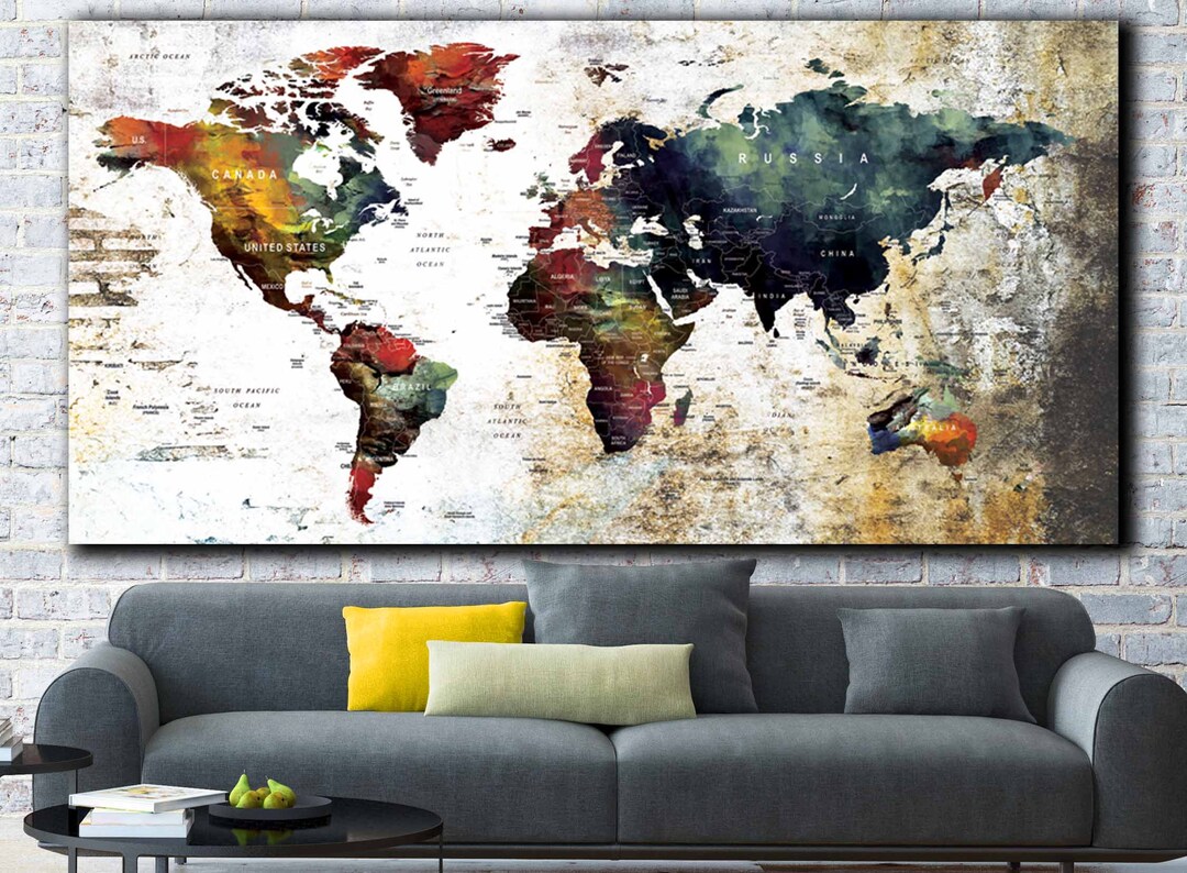World Map Large,world Map Canvas,world Map Wall Art,custom Travel Map ...