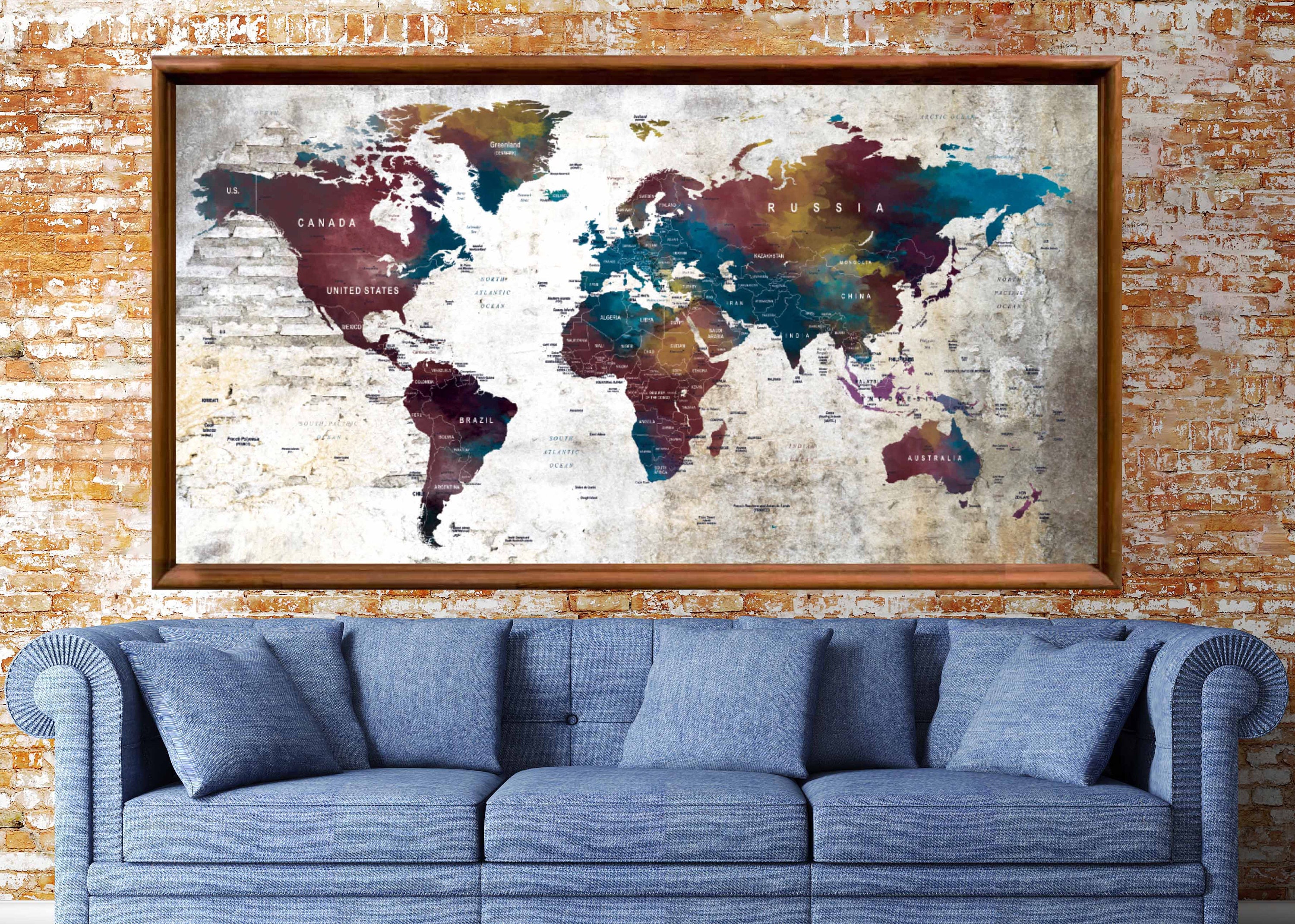 Large World Map PosterWorld Map Wall ArtWorld Map DecalPush | Etsy
