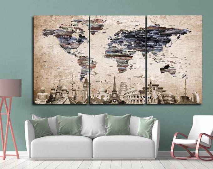 World Map Wall Art,large World Map,vintage World Map,world Map Canvas ...