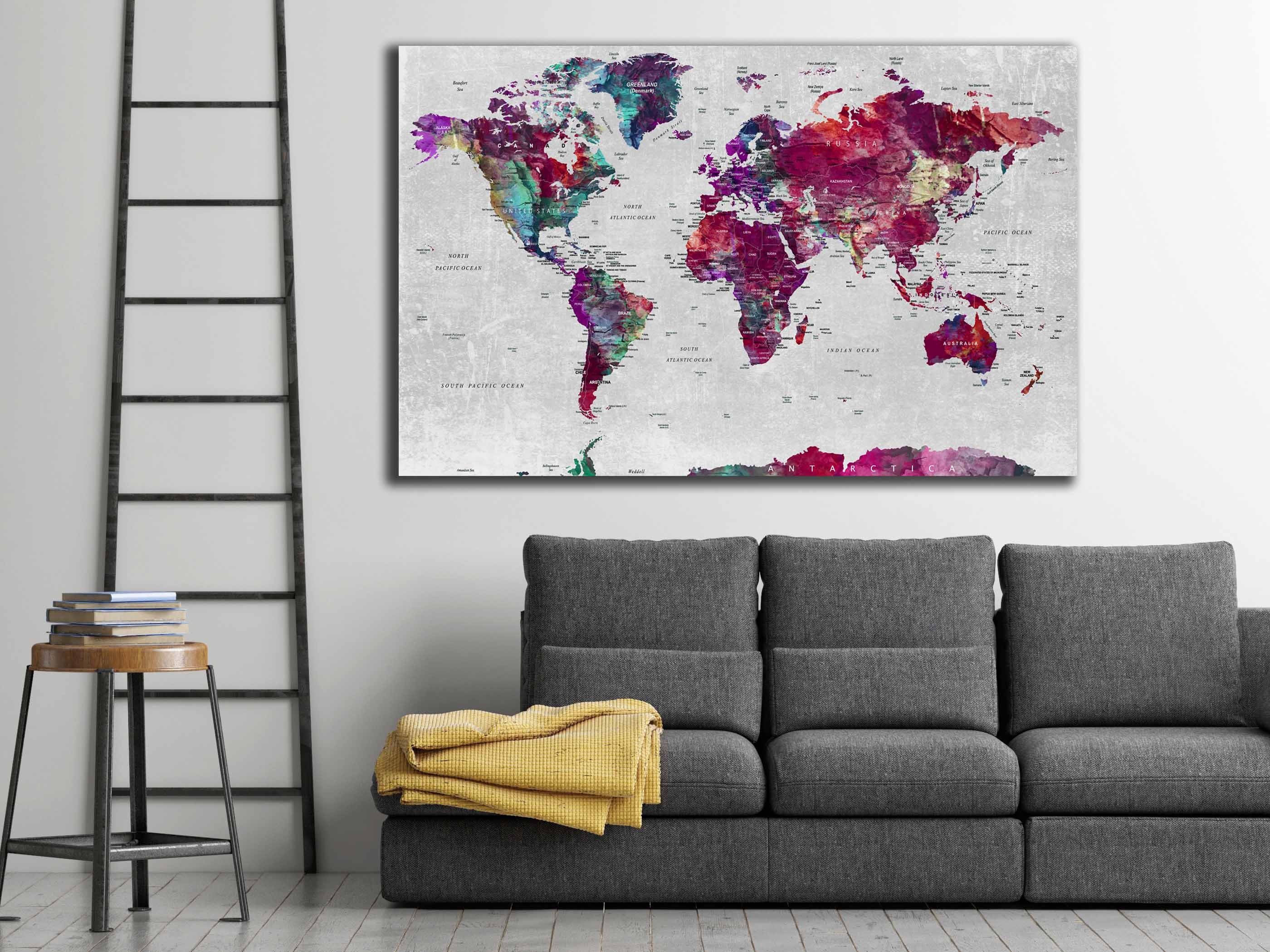World map large canvas print World map wall art world map | Etsy