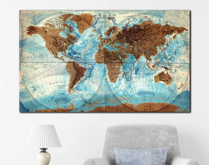 World Map Large, Detailed Vintage World Map, World Map Canvas Large Art ...