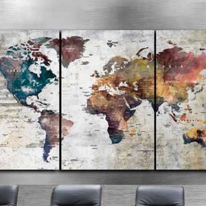 World Map 3 Piece Canvas push pin map world mapLarge World | Etsy