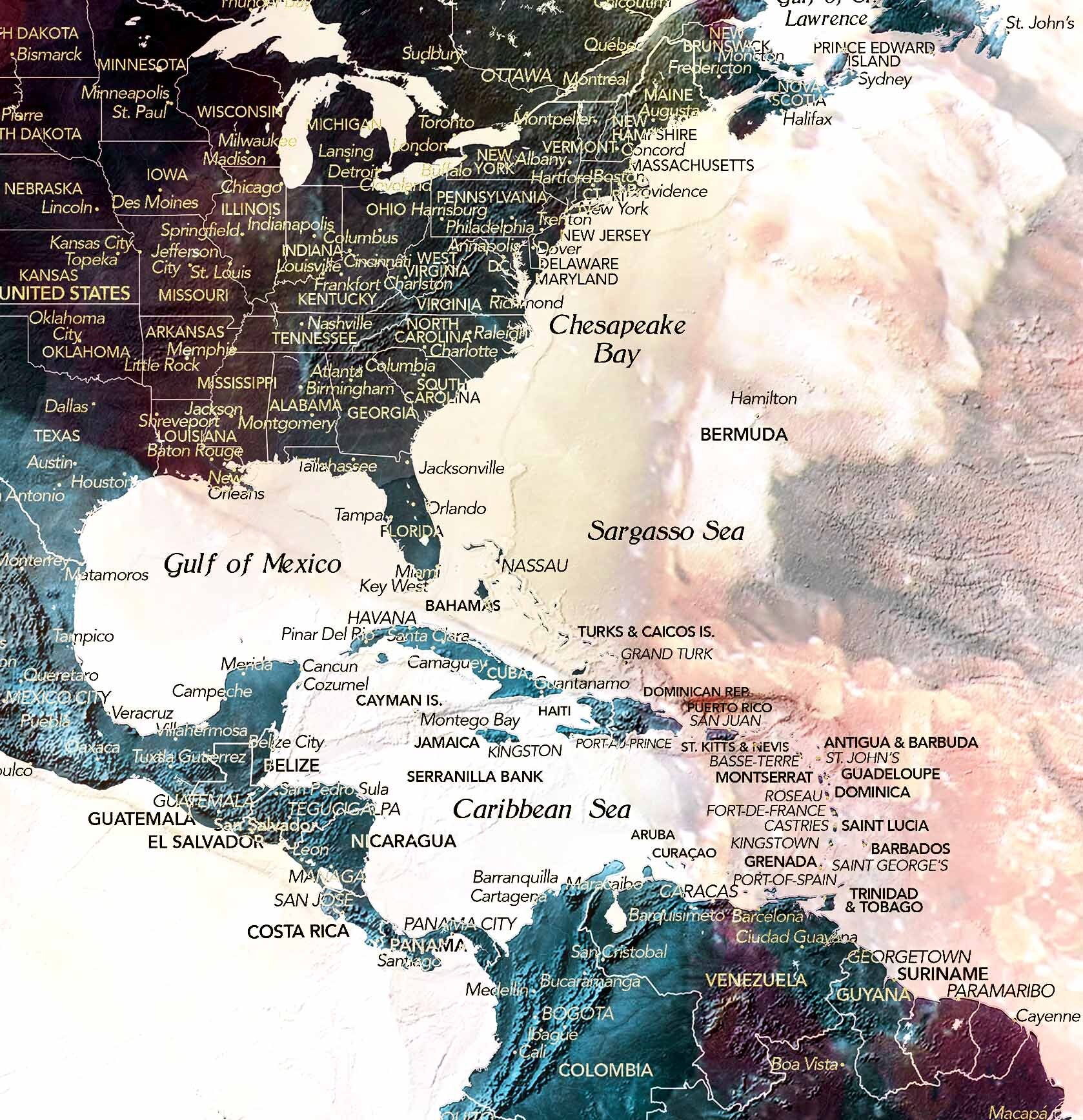 World map detailed countries and cities push pin map | Etsy