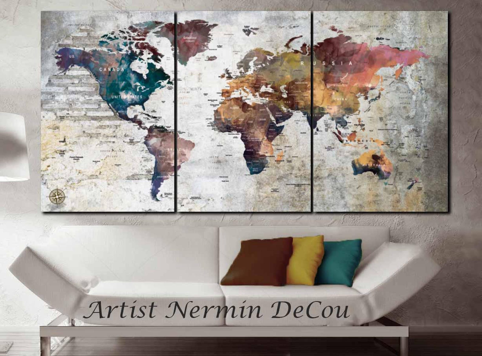 World Map 3 Piece Canvas Push Pin Map World Maplarge World - Etsy