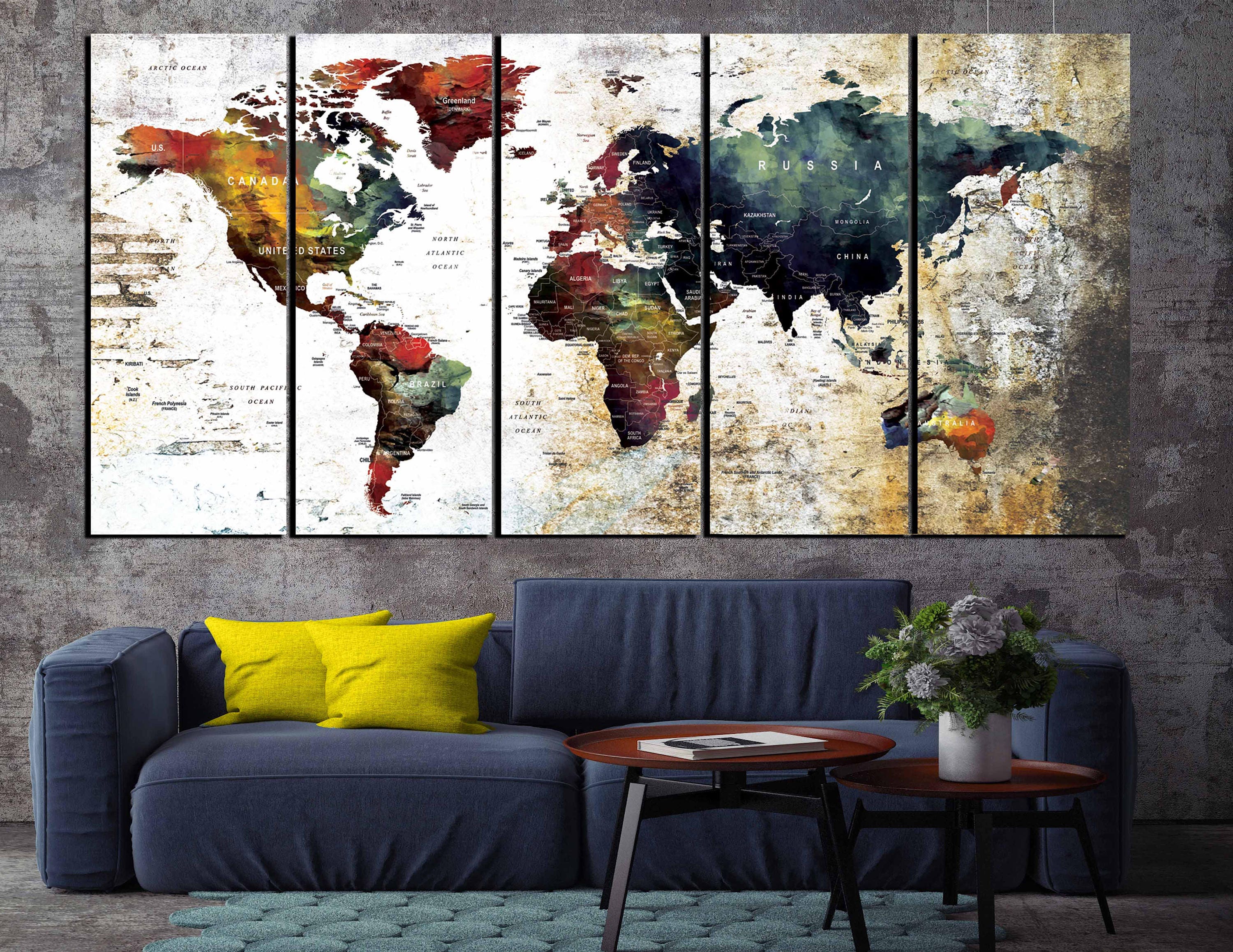 World Map Wall ArtWorld Map CanvasLarge World MapWorld Map | Etsy