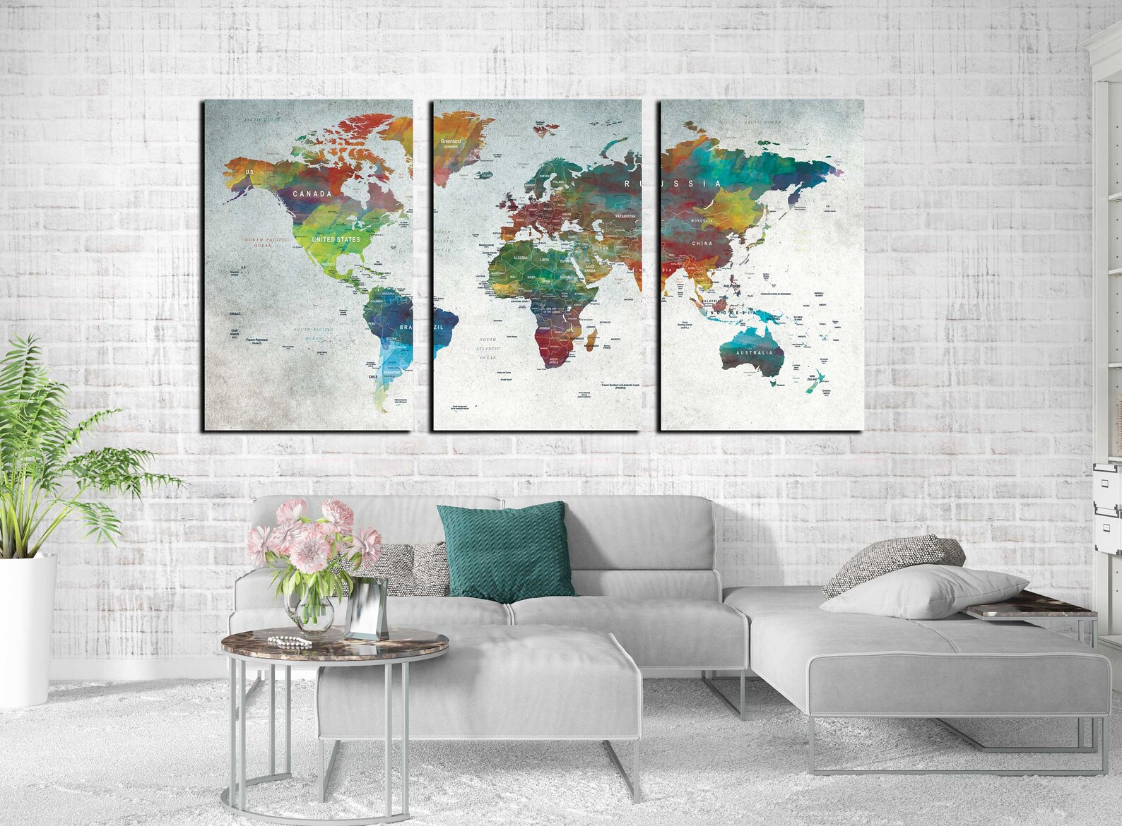 World Map Canvasworld Map Wall Artworld Map Watercolorlarge - Etsy
