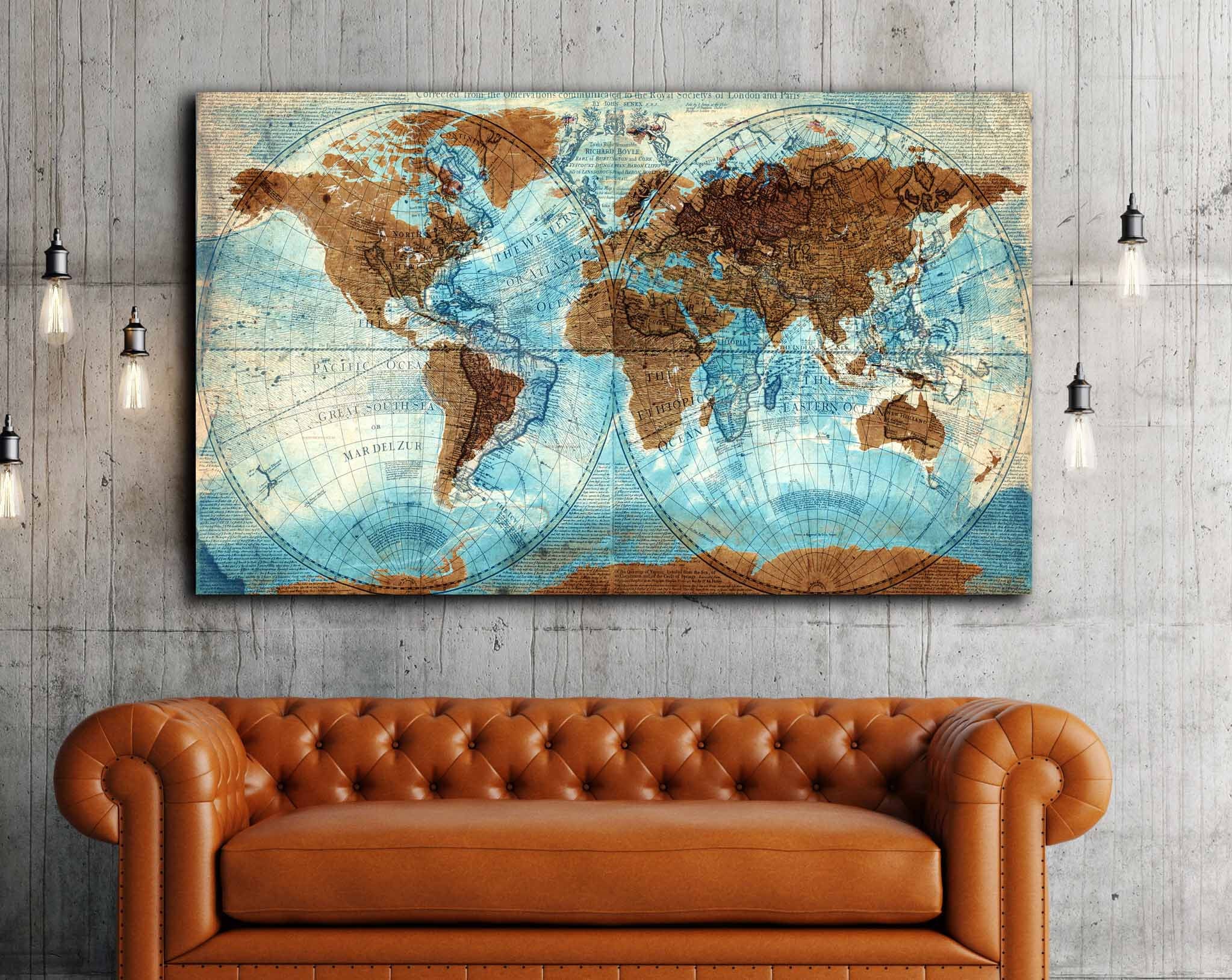 World Map Large Detailed Vintage World Map World Map Canvas | Etsy
