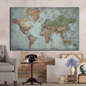 World Map Large Single Panel Push Pin Map Vintage Travel Map - Etsy