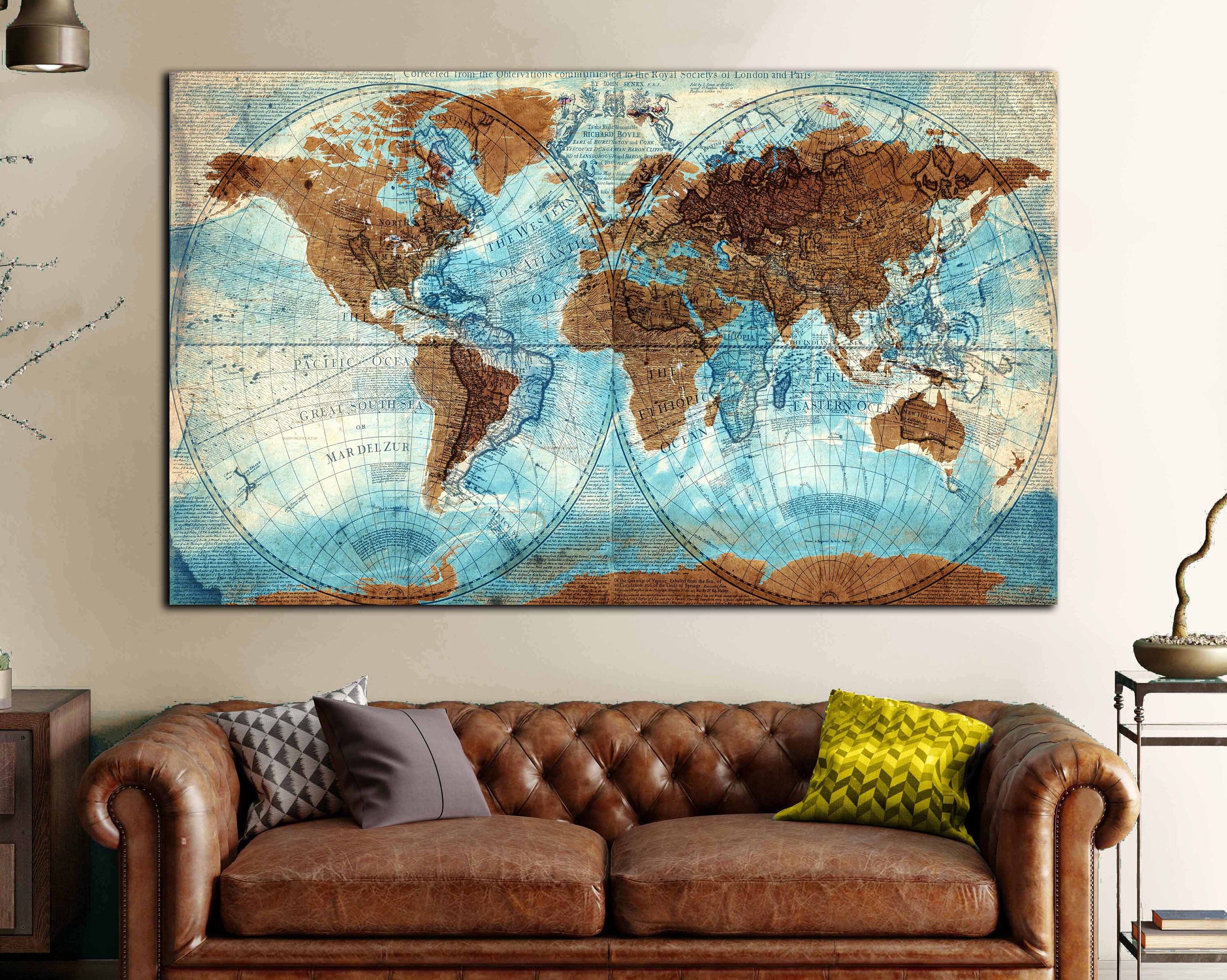 World Map Large Detailed Vintage World Map World Map Canvas | Etsy